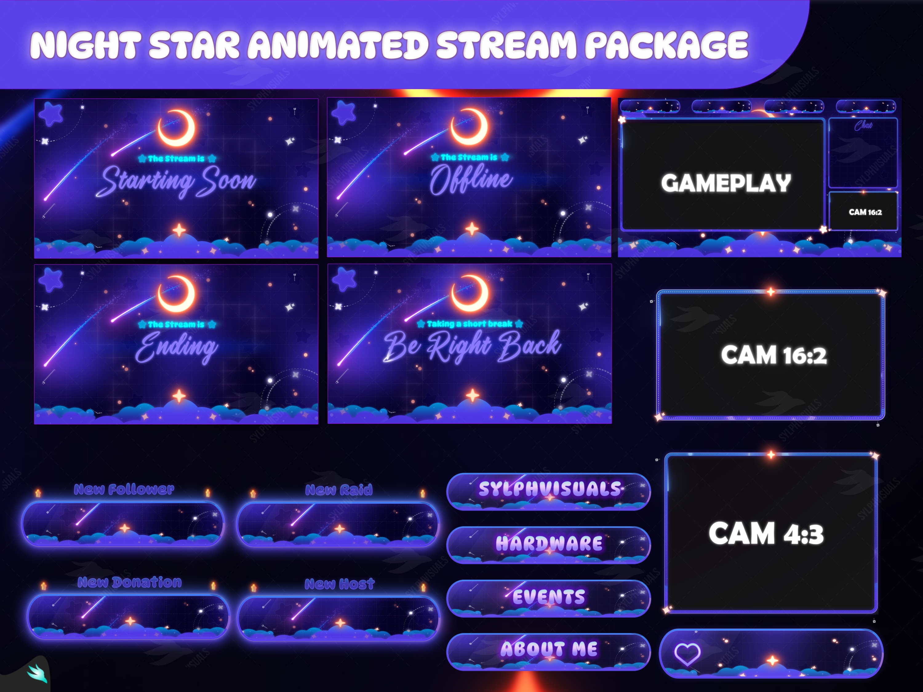 Stream Package Night Star - Twitch Overlay - Animated Alerts - Animated ...
