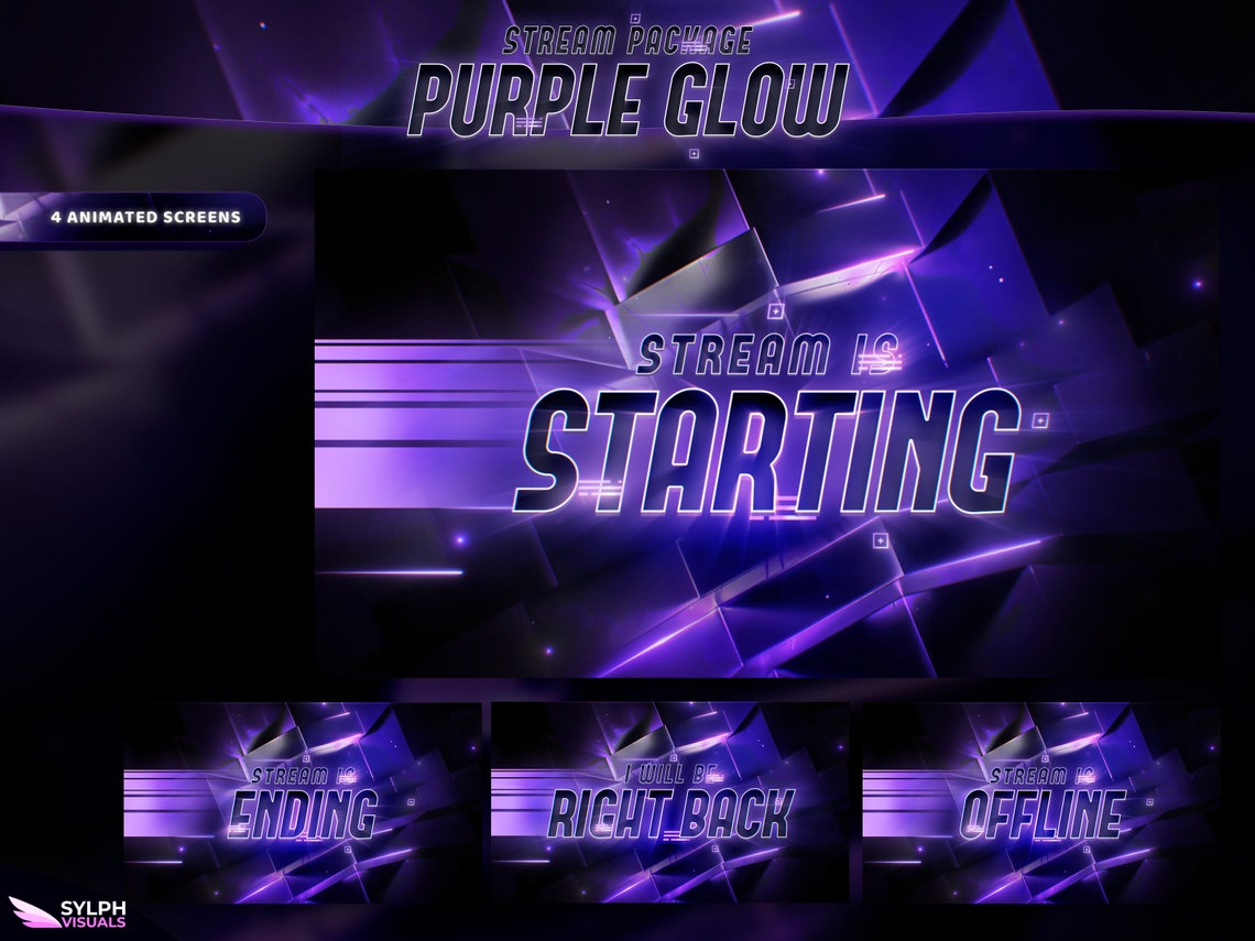 Purple Glow Twitch Overlay Animated Alerts Animated Screens Glow ...