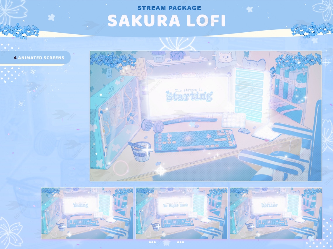 Stream Package Sakura Lofi Snow Blue Twitch Overlay - Etsy