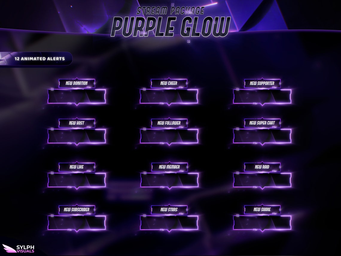 Purple Glow Twitch Overlay Animated Alerts Animated Screens Glow ...