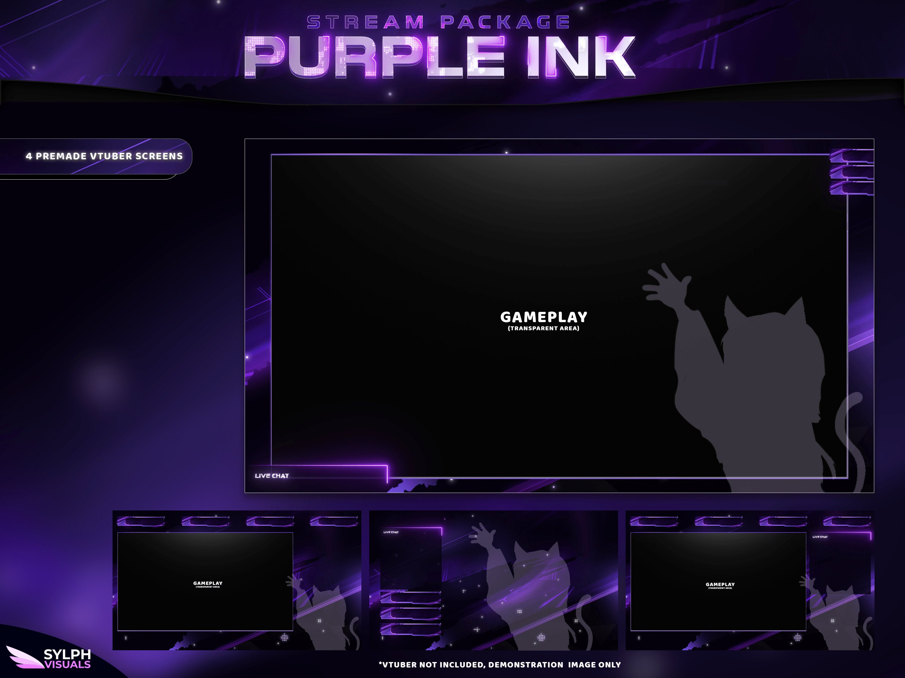 Purple Ink Twitch Overlay Animated Alerts Animated Screens Panels ...