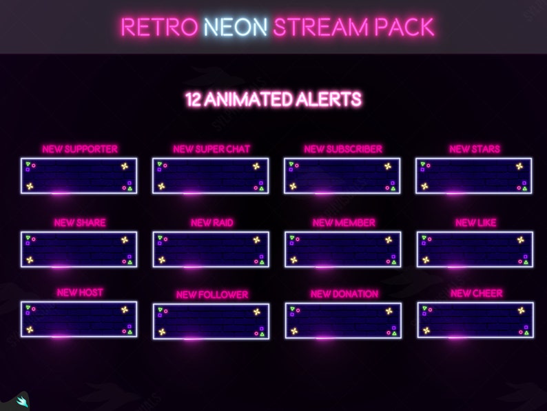 Alerta de Twitch Retro Neon Alerta de transmisión Vaporwave Signo de ...