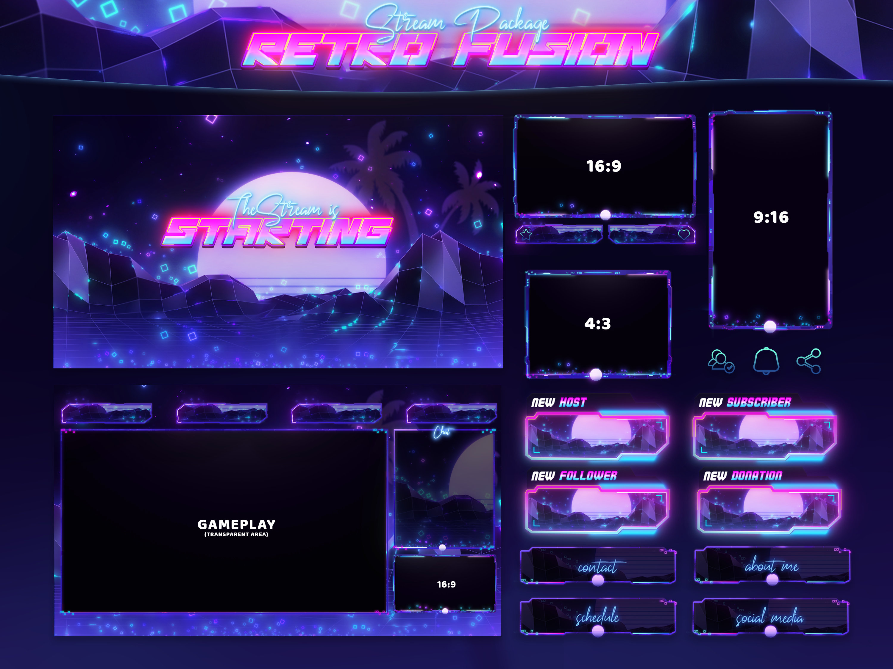 Retro Fusion Twitch Overlay Animated Alerts Animated Screens Purple ...