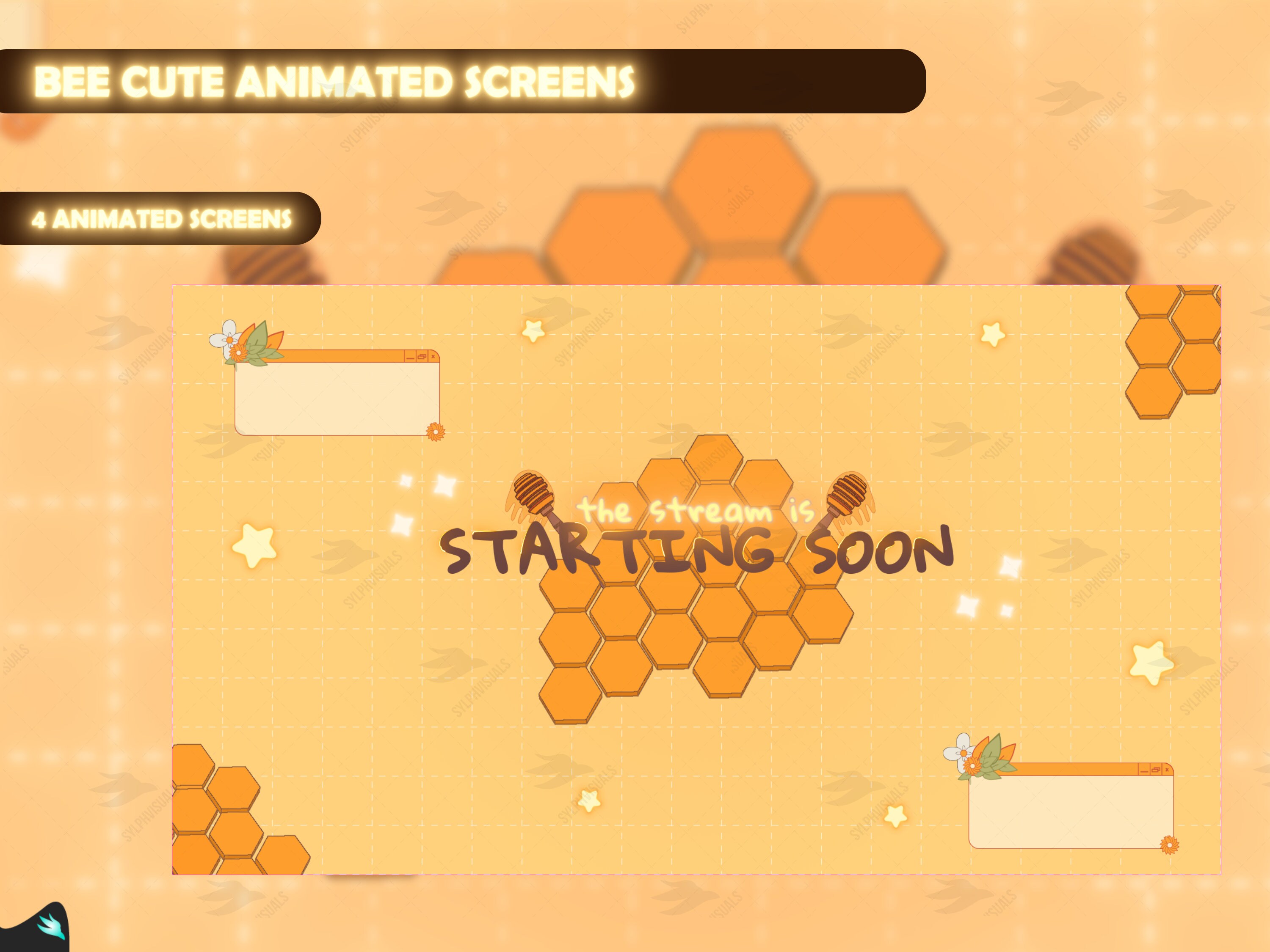 Twitch Overlay Cute Bee Screens Animated Aesthetic Retro Gamer Yellow ...