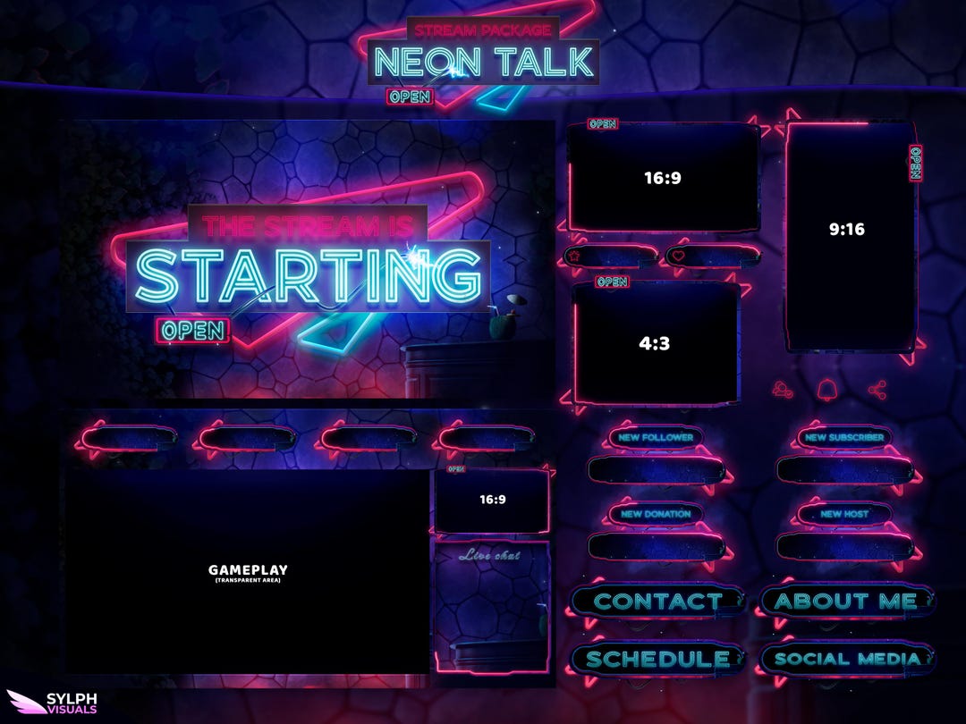 Neon Talk - Twitch Overlay - Animated Alerts - Animated Screens - Retro ...