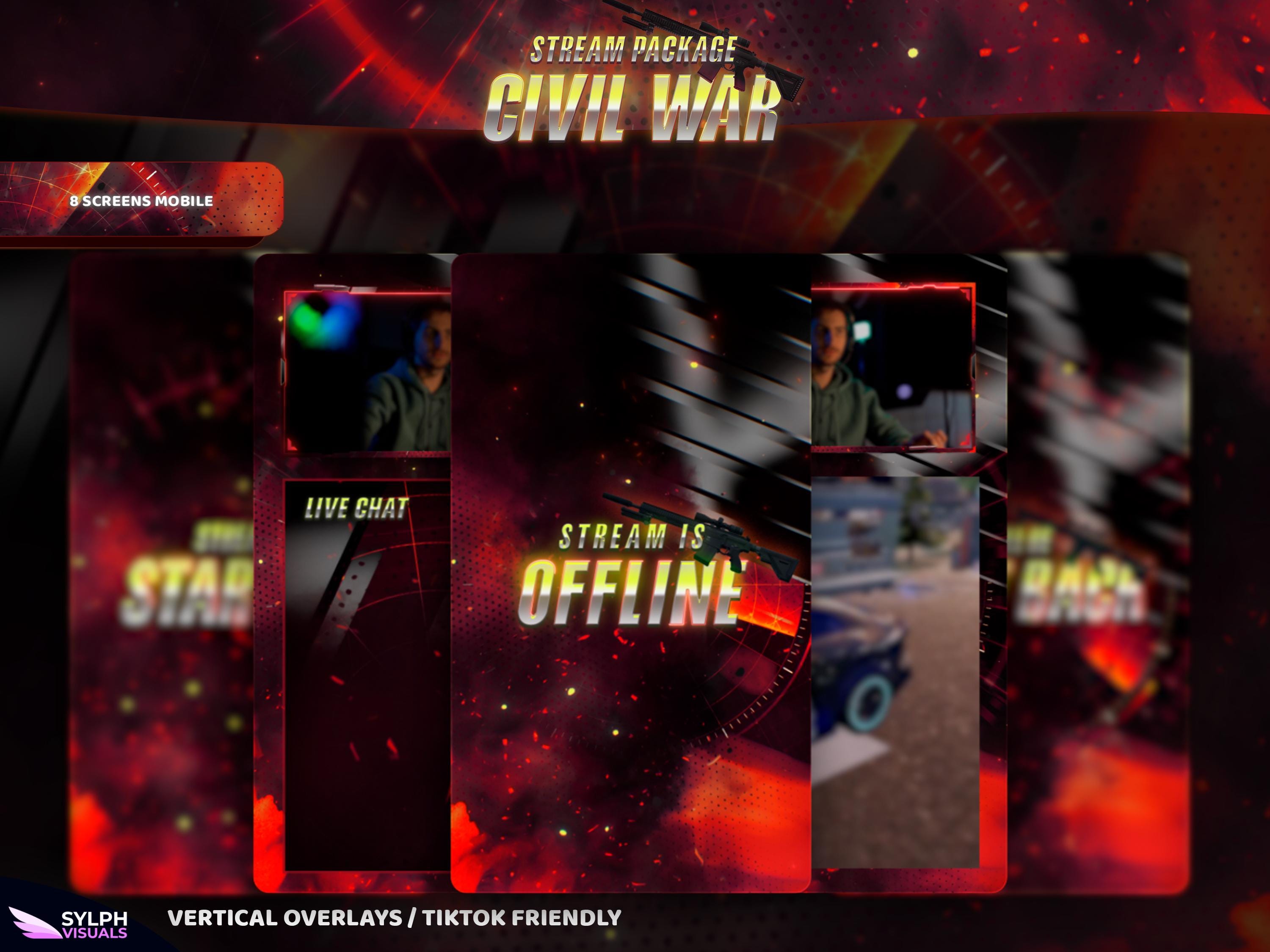 Civil War - Twitch Overlay - Animated Alerts - Animated Screens - Red ...