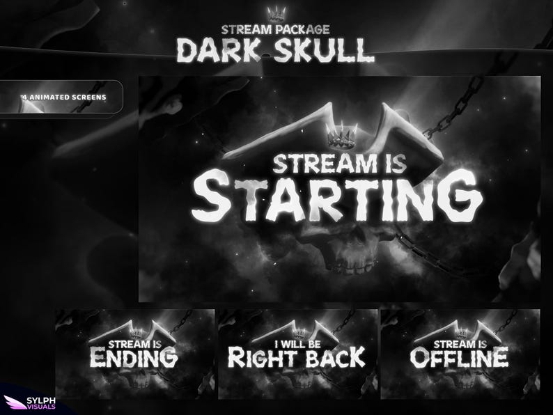 Dark Skull - Twitch Overlay - Animated Alerts - Animated Screens - Dark ...