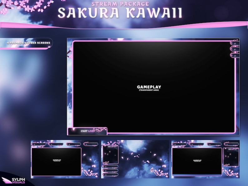 Stream Package Sakura Kawaii - Twitch Overlay - Animated Alerts - Animated Screens - Panels ...