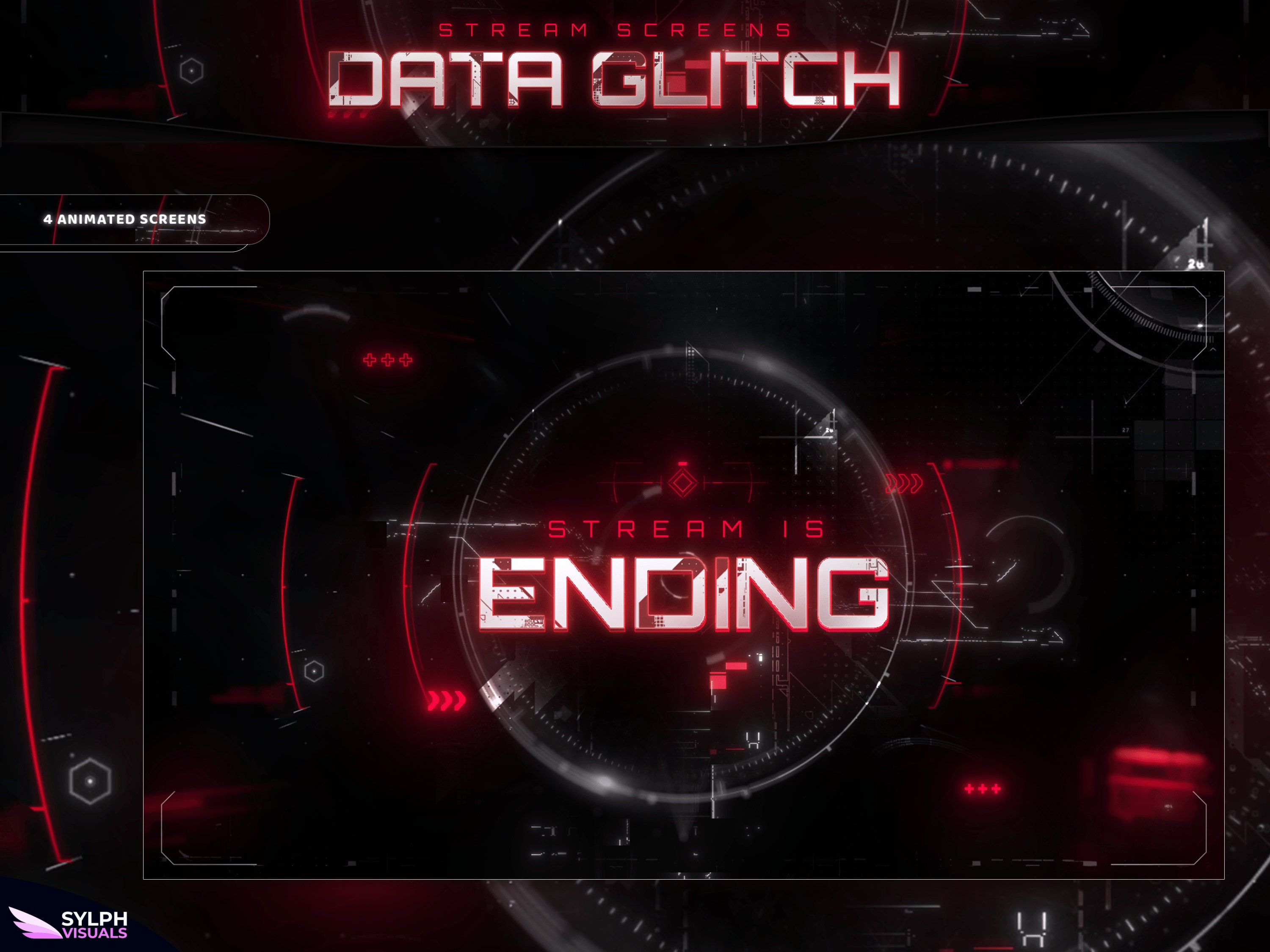 Twitch Overlay - Data Glitch - Screens Animated - Aesthetic - Dark Screens - Red - Game Overlay ...
