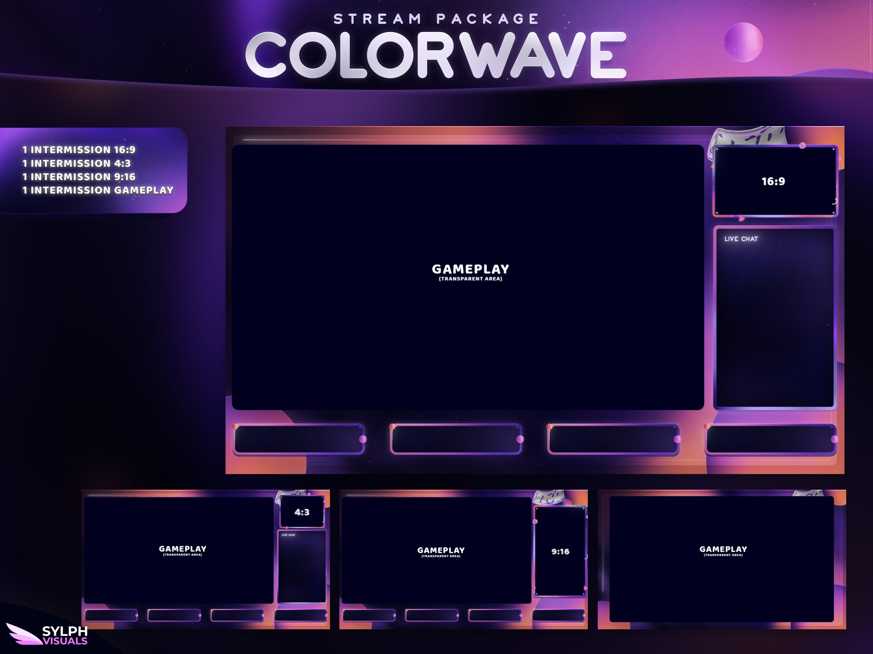 Colorwave Twitch Overlay Animated Alerts Animated Screens Panels Space ...