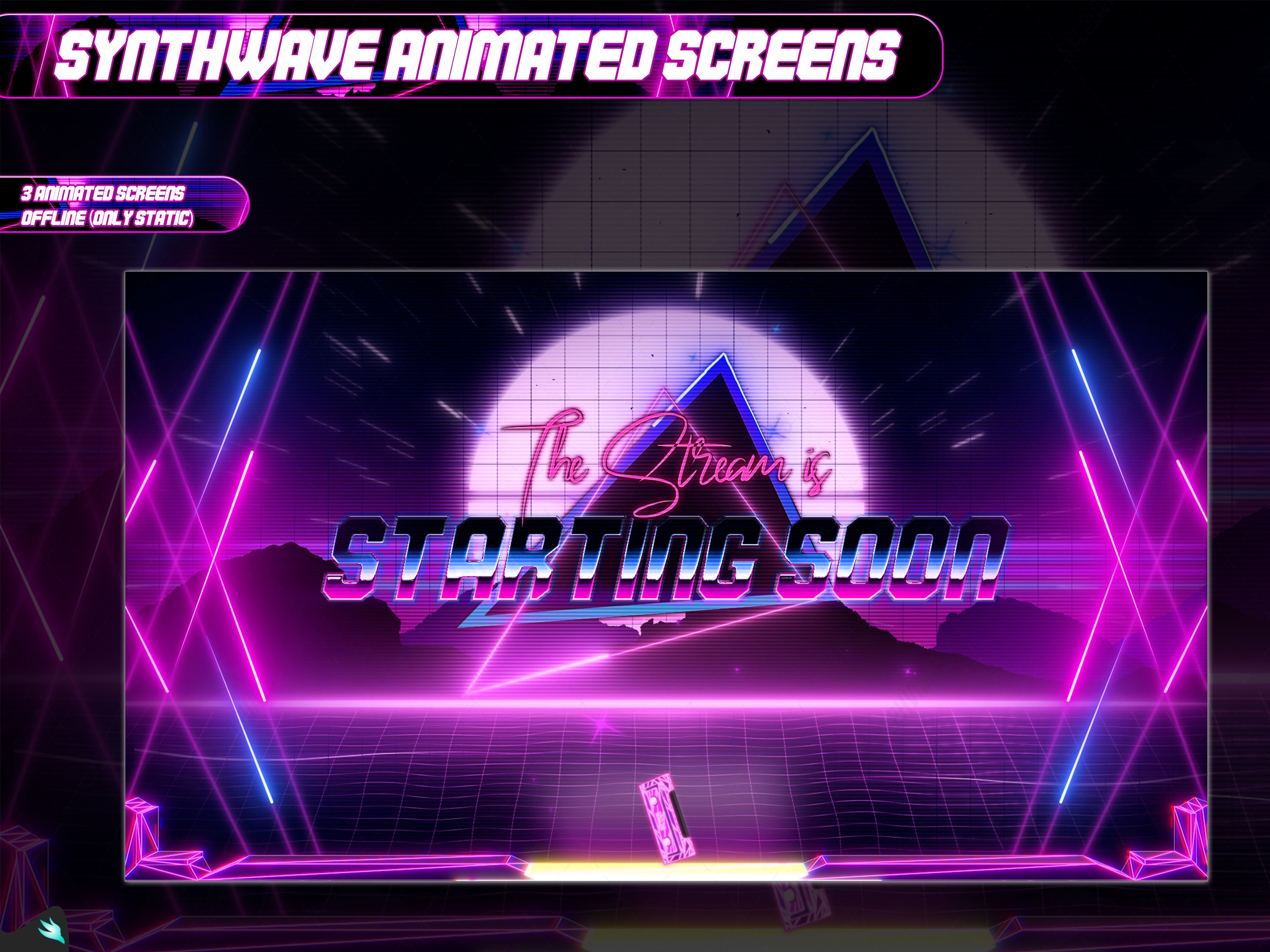 Twitch Overlay Neon Synthwave Screens Animated Aesthetic Retro ...