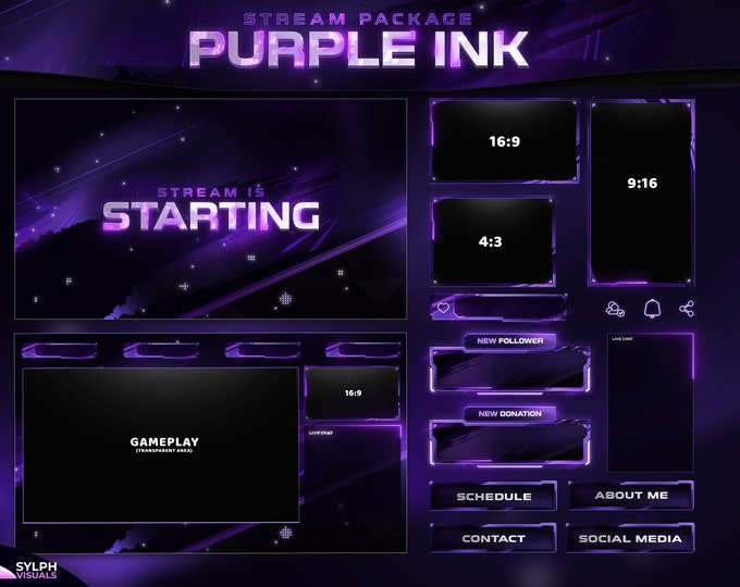 Celestial Purple Animated Stream Overlay Pack/animated Stream Overlay ...