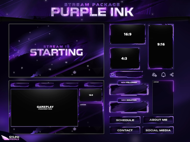 Purple Ink Twitch Overlay Animated Alerts Animated Screens Panels ...