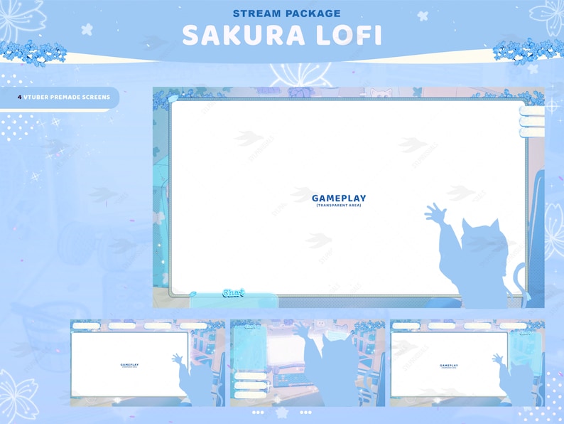 Stream Package Sakura Lofi - Snow Blue - Twitch Overlay - Animated ...