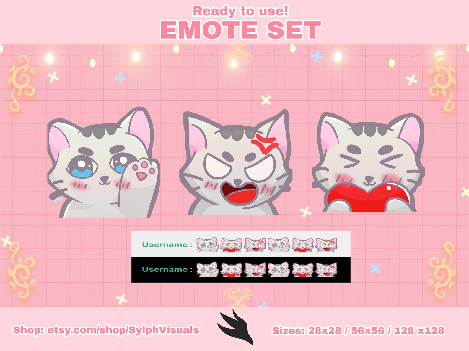 White Cute Cats Emote / Kitty Emotes - Etsy