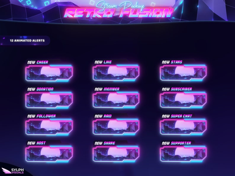 Retro Fusion Twitch Overlay Animated Alerts Animated Screens Purple ...