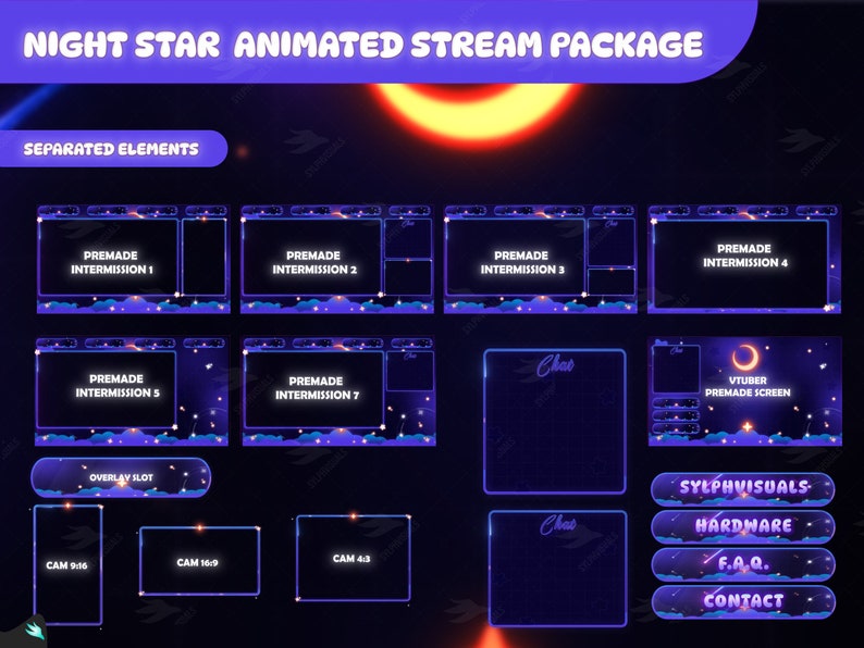 Stream Package Night Star - Twitch Overlay - Animated Alerts - Animated ...