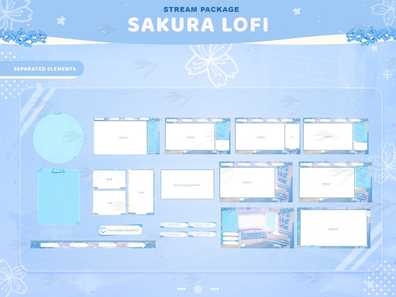 Stream Package Sakura Lofi Snow Blue Twitch Overlay - Etsy