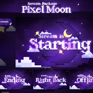 Pixel Moon - Twitch Overlay - Animated Alerts - Animated Screens - Pixel Art - Stream Pack - 90s ...