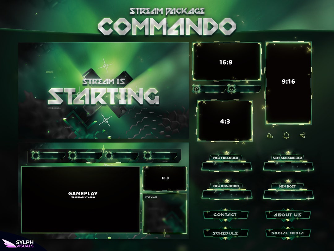 Commando - Twitch Overlay - Animated Alerts - Animated Screens - Green ...