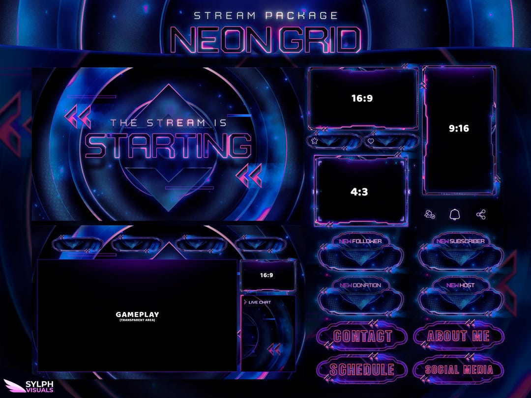 Neon Grid - Twitch Overlay - Animated Alerts - Animated Screens - Neon ...