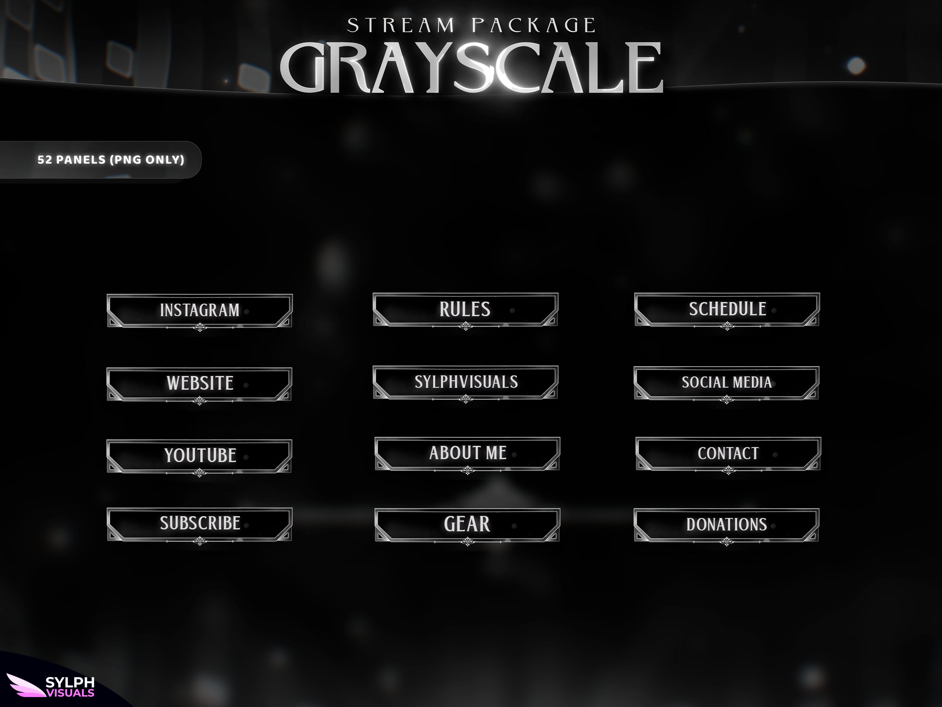 Grayscale Twitch Overlay Animated Alerts Animated Screens Dark Overlay ...