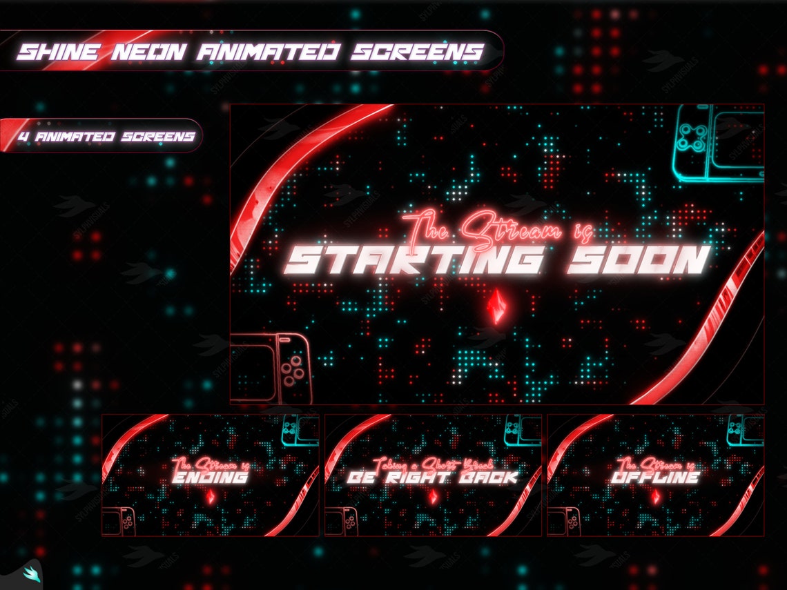 Twitch Overlay Shine Neon Red Screens Animated Aesthetic Retro ...