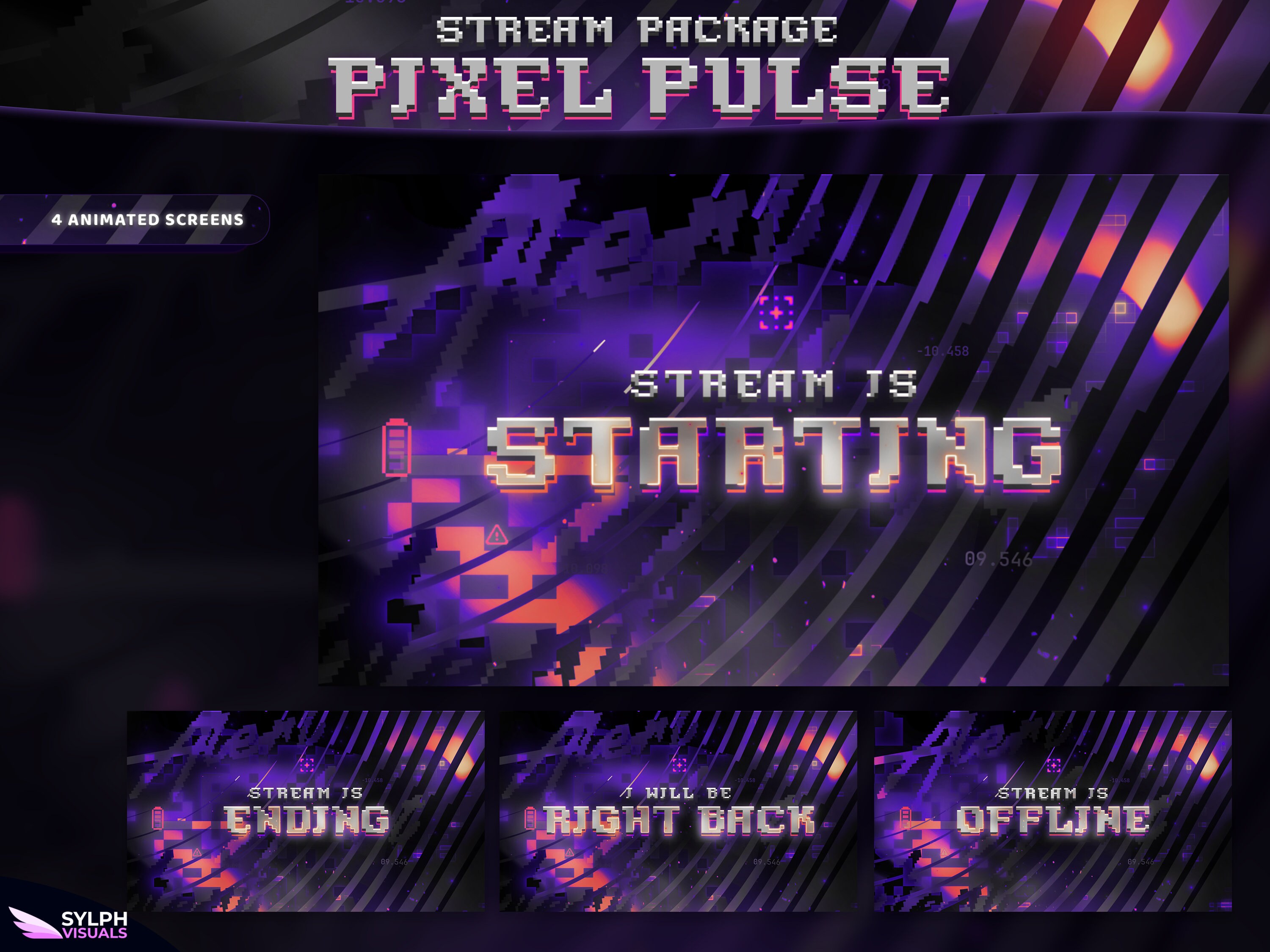 Pixel Pulse Twitch Overlay Animated Alerts Animated Screens Pixel Art Stream Pack 90s 8-bit ...
