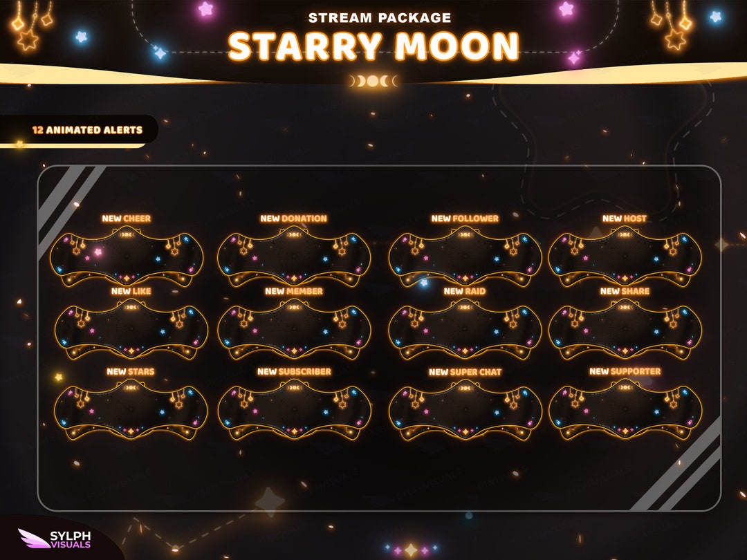 Twitch Animated Alerts - Starry Moon - Animated Alerts - Night Alerts ...