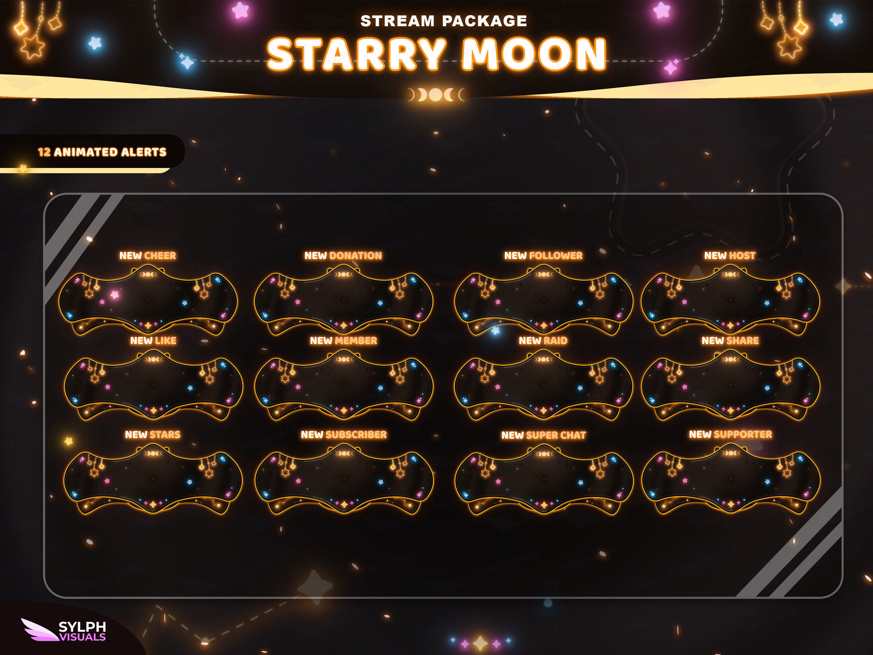 Twitch Animated Alerts - Starry Moon - Animated Alerts - Night Alerts ...