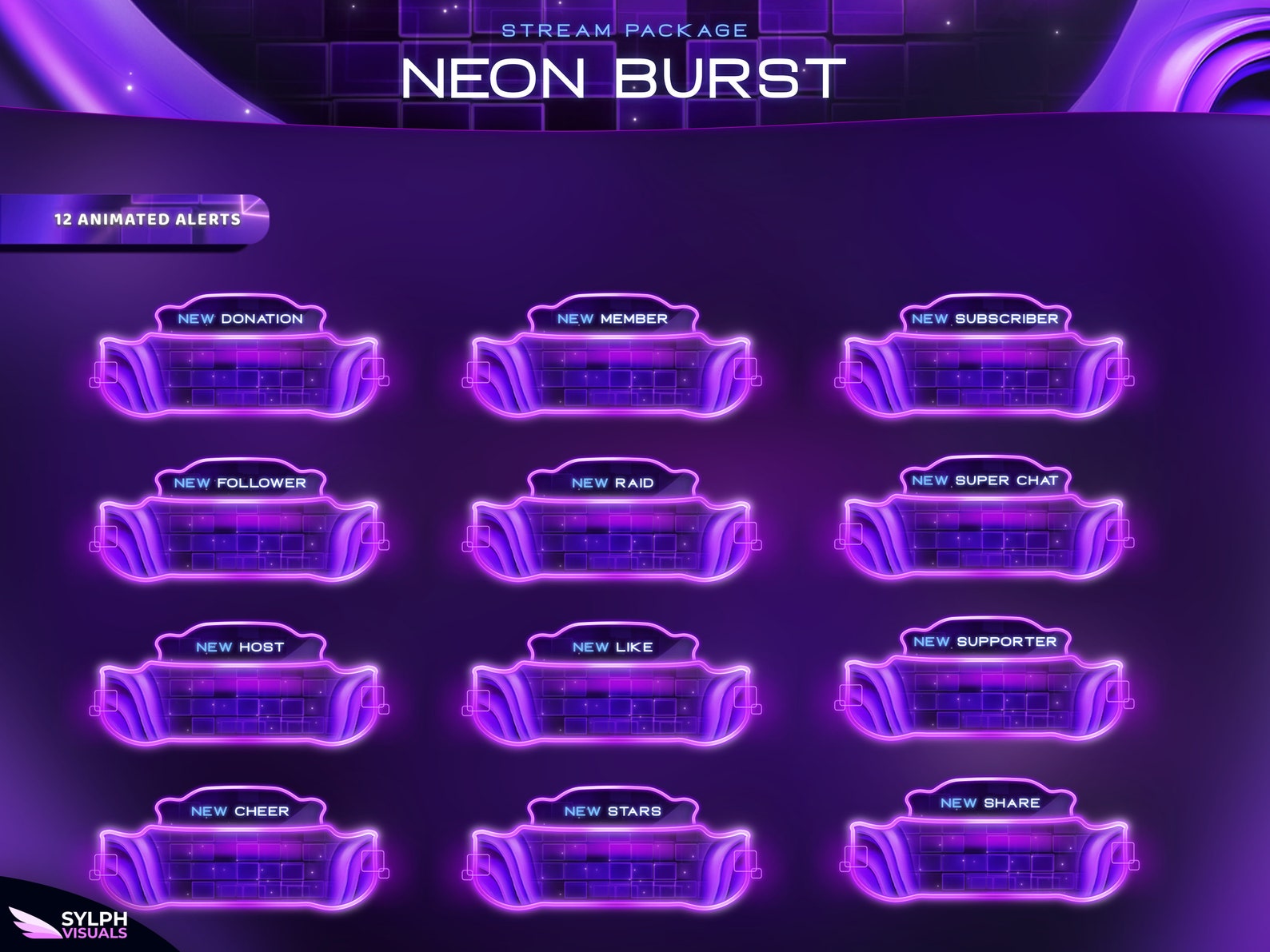 Neon Burst - Twitch Overlay - Animated Alerts - Animated Screens - Neon ...