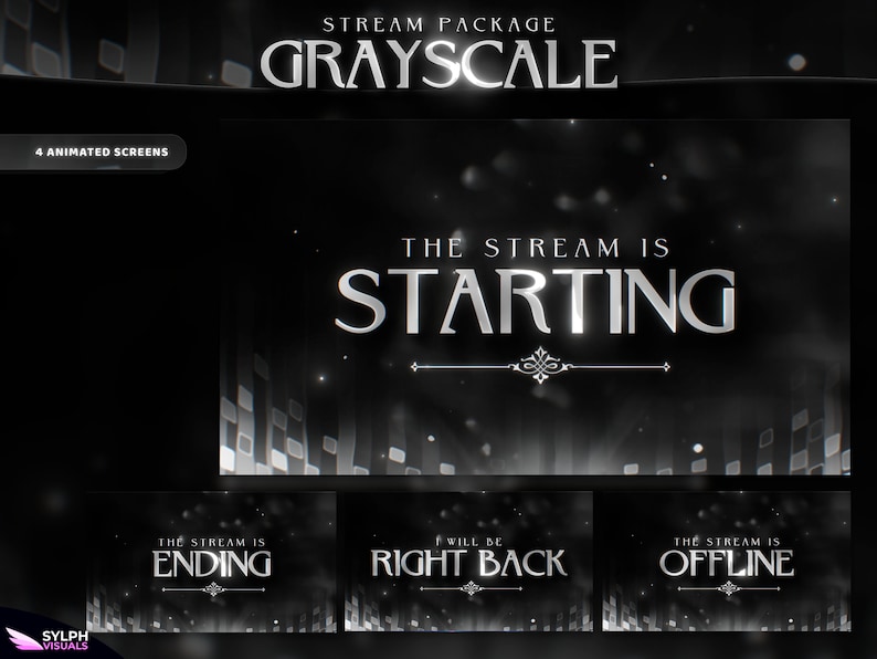Grayscale - Twitch Overlay - Animated Alerts - Animated Screens - Dark ...