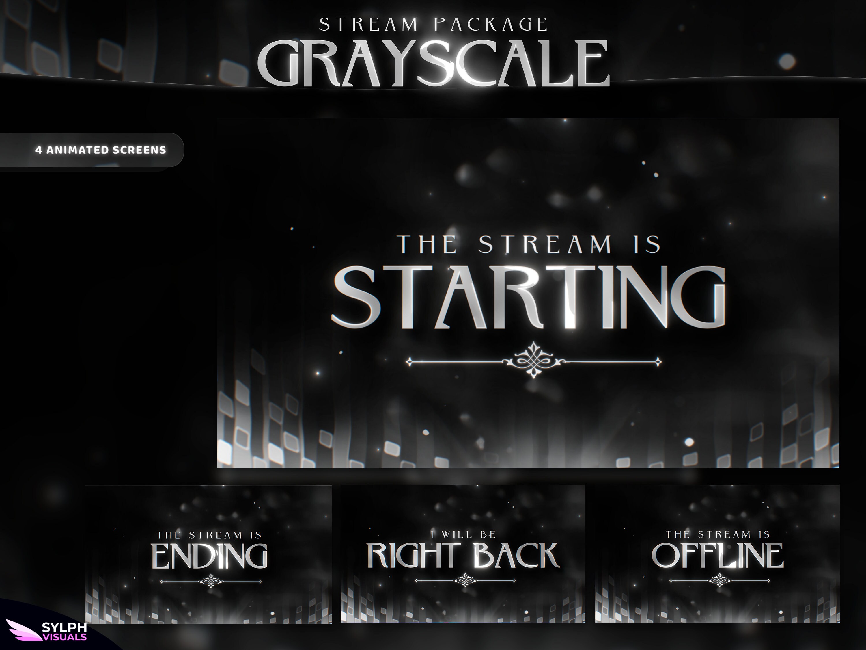 Grayscale - Twitch Overlay - Animated Alerts - Animated Screens - Dark ...