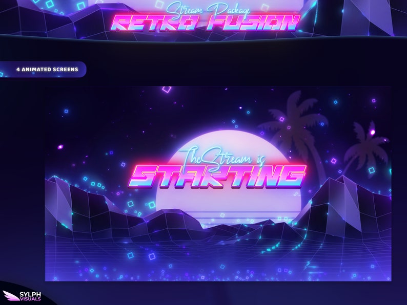 Retro Fusion Twitch Overlay Animated Alerts Animated Screens Purple ...