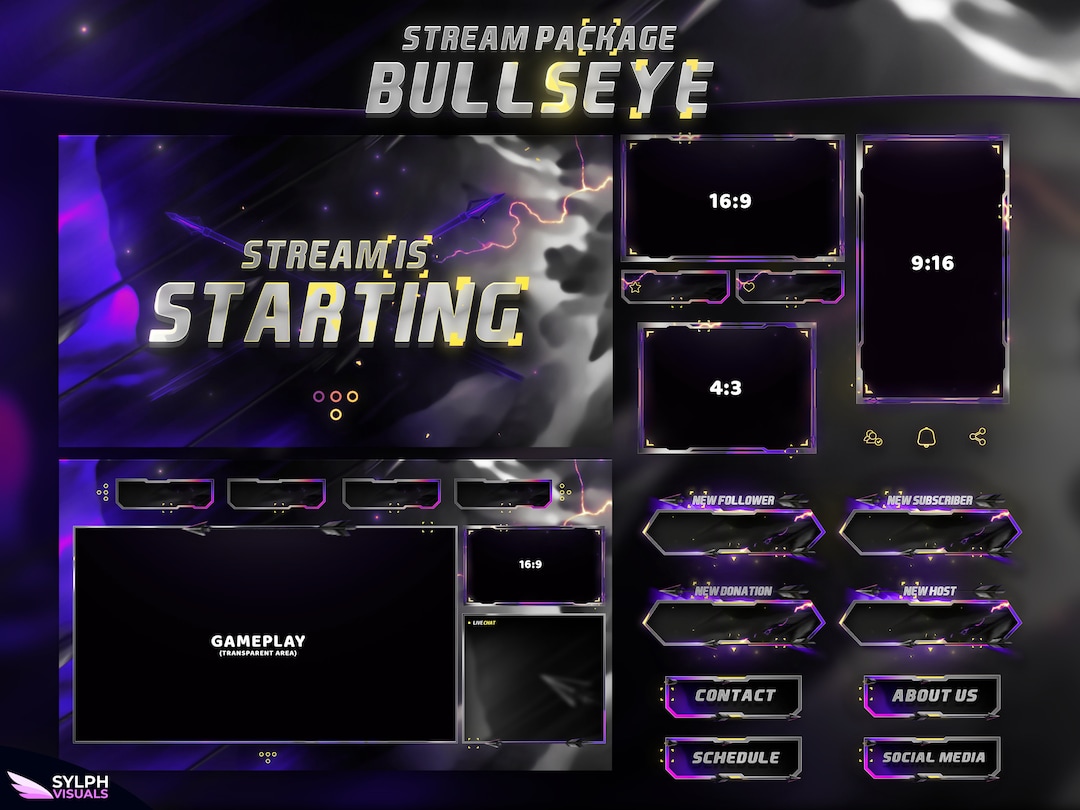 Bullseye - Twitch Overlay - Animated Alerts - Animated Screens - Purple ...