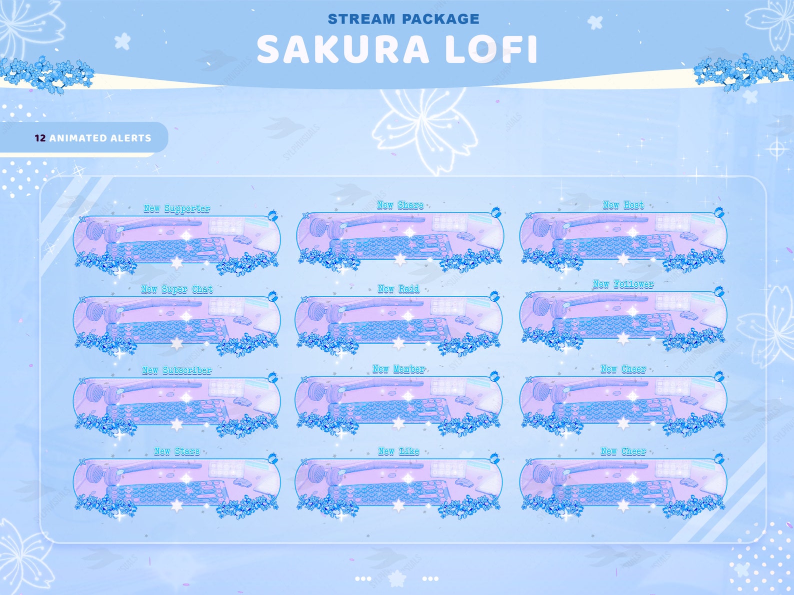 Twitch Animated Alerts - Sakura Lofi - Blue Snow Animated Alerts ...
