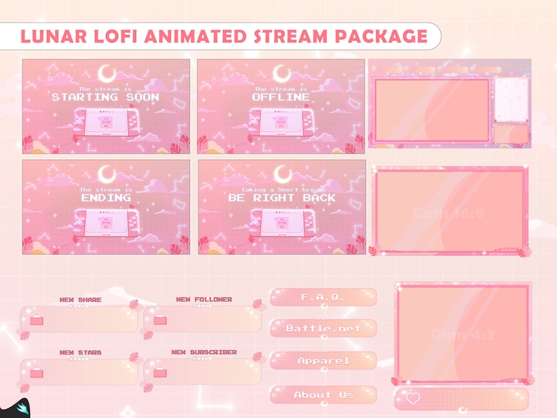 Stream Package Lunar Lofi Twitch Overlay Animated Alerts - Etsy