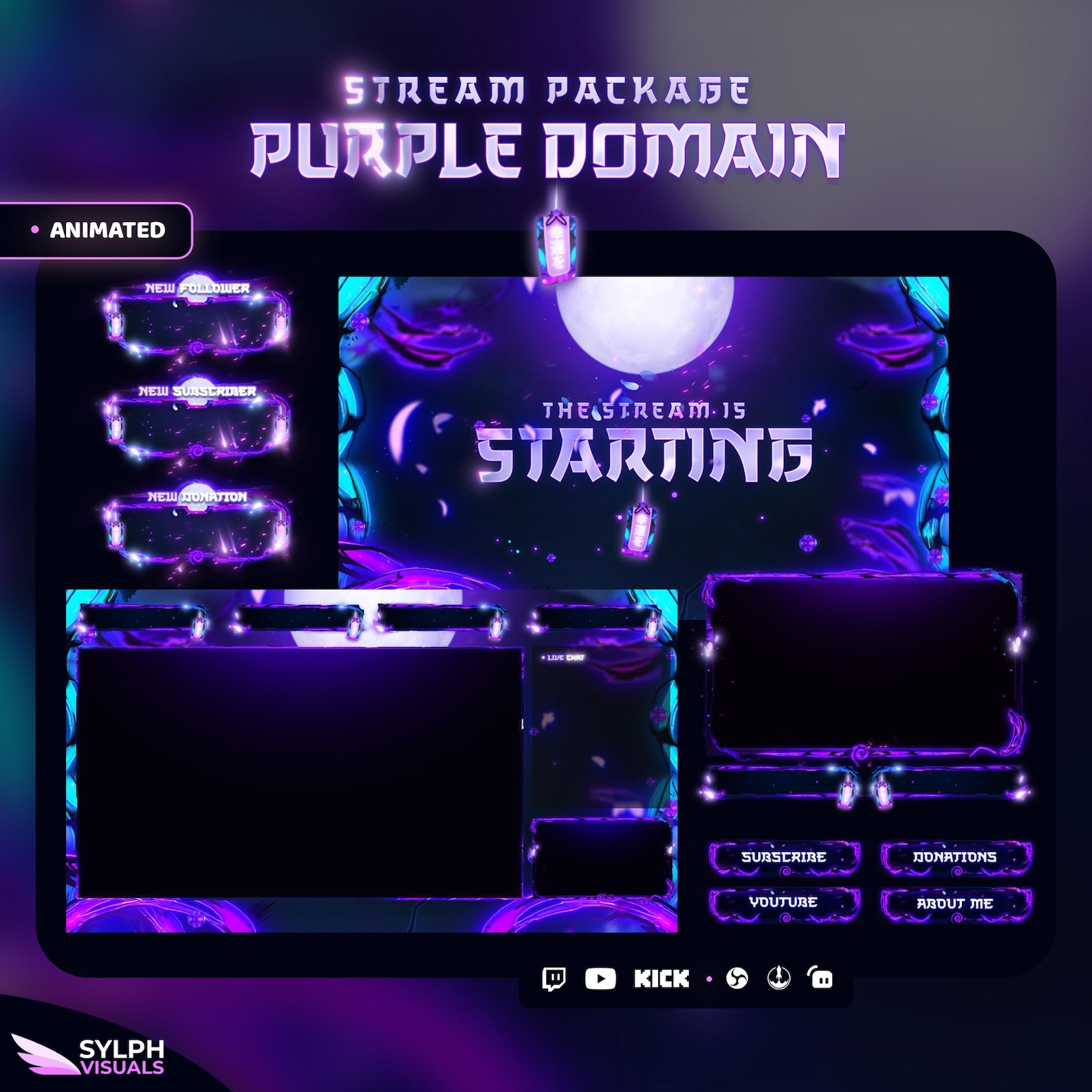 Purple Domain - Twitch Overlay - Animated Alerts - Animated Screens ...