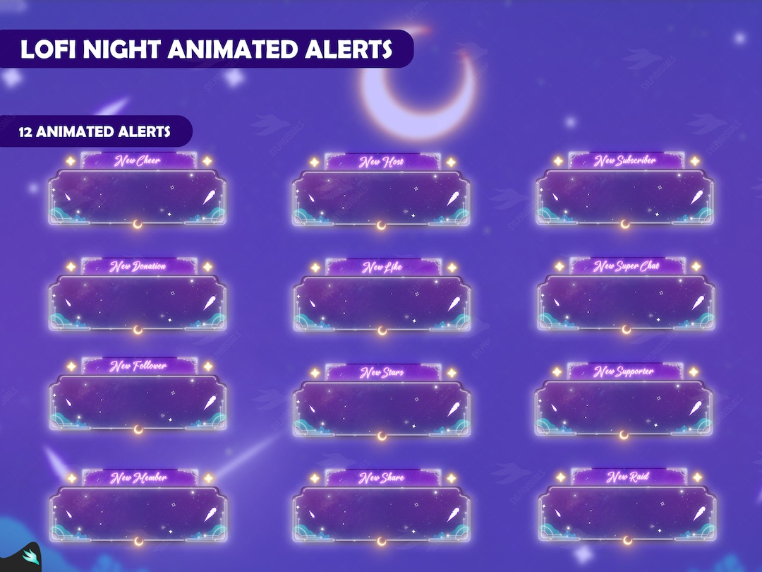 Twitch Animated Alerts - Lofi Night - Stream Alerts - Animated Alerts - Retro Alerts - Cute ...