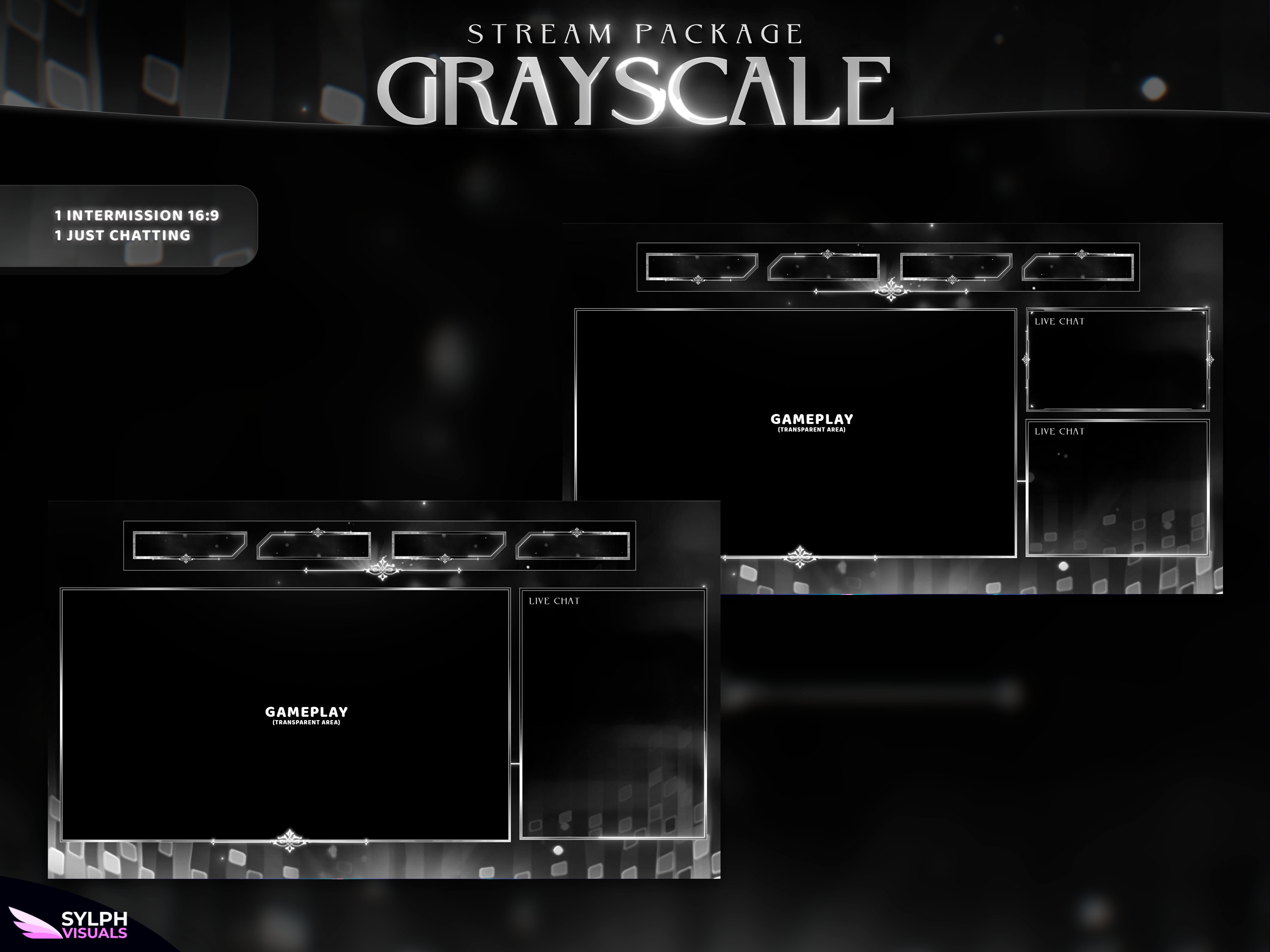 Grayscale - Twitch Overlay - Animated Alerts - Animated Screens - Dark ...