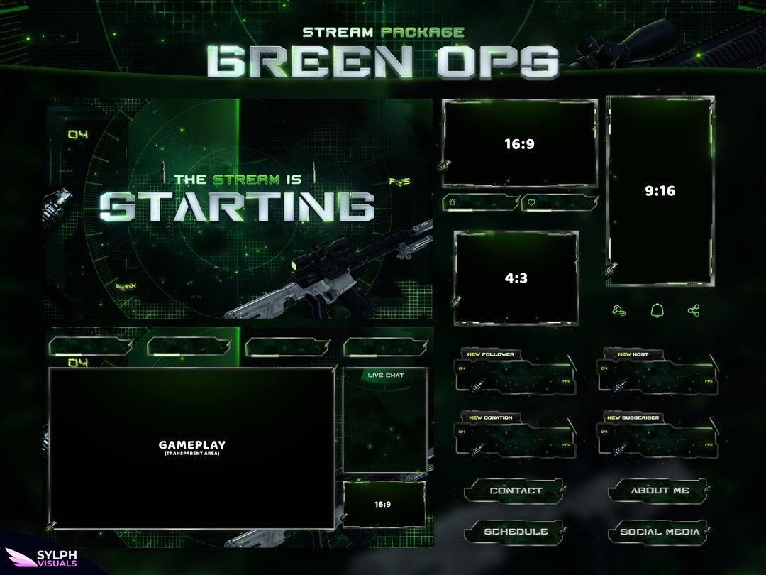 Green Ops - Twitch Overlay - Animated Alerts - Animated Screens - Green Overlay - Stream Pack ...