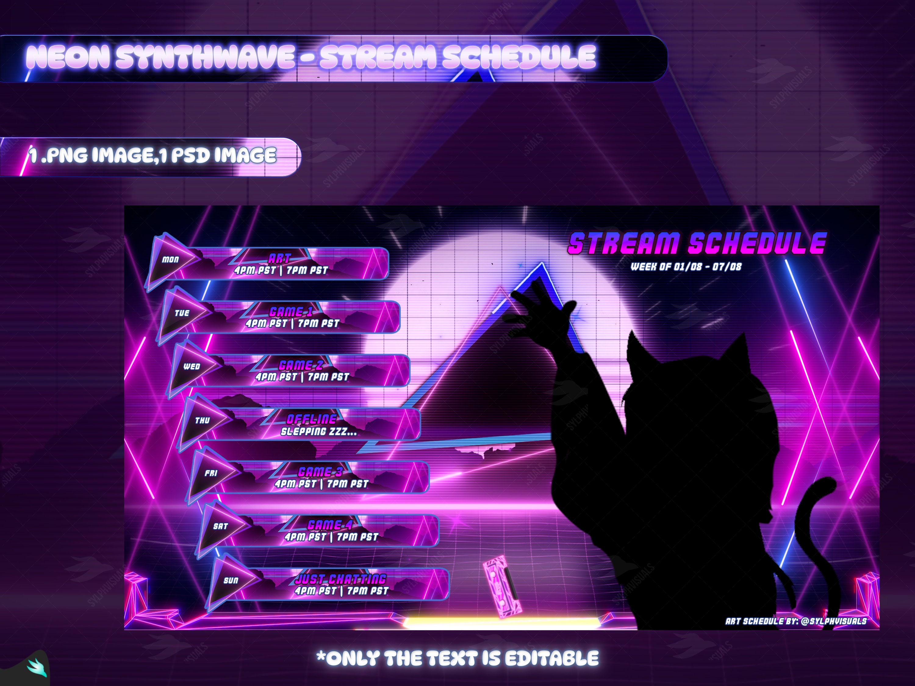 Neon Synthwave Stream Schedule | Schedule Twitch Template | Weekly ...