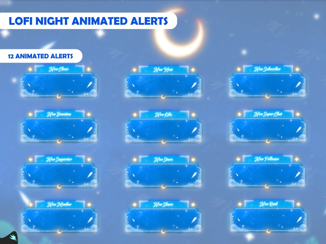 Twitch Animated Alerts - Lofi Night - Stream Alerts - Animated Alerts ...
