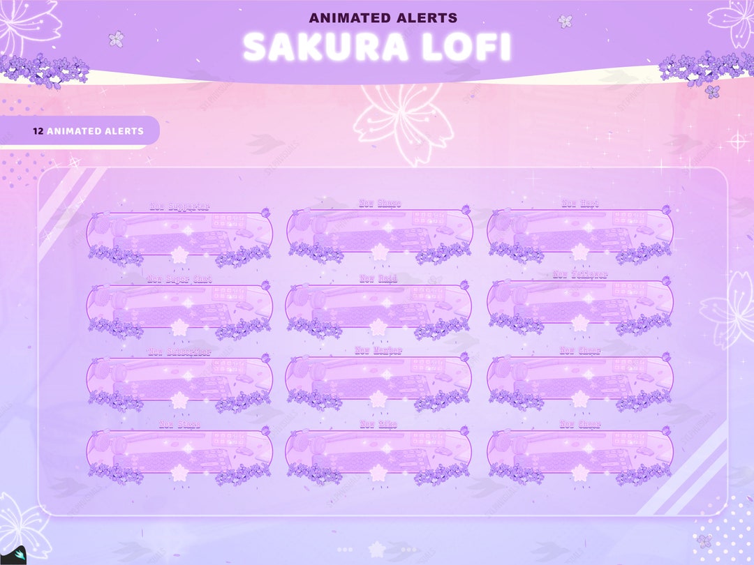 Twitch Animated Alerts - Sakura Lofi Purple - Animated Alerts - Night ...