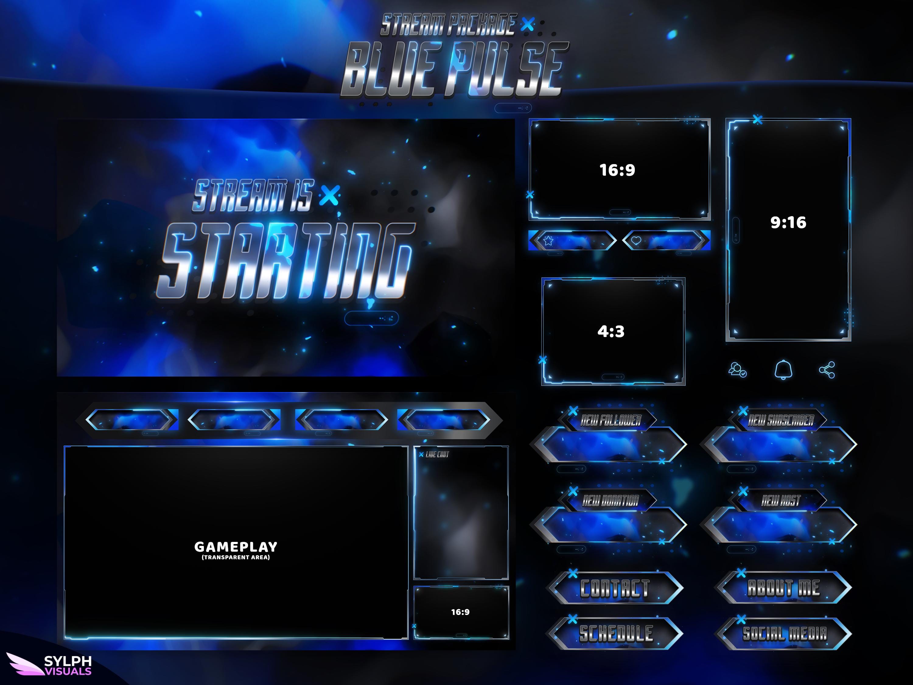 Blue Pulse - Twitch Overlay - Animated Alerts - Animated Screens - Blue ...