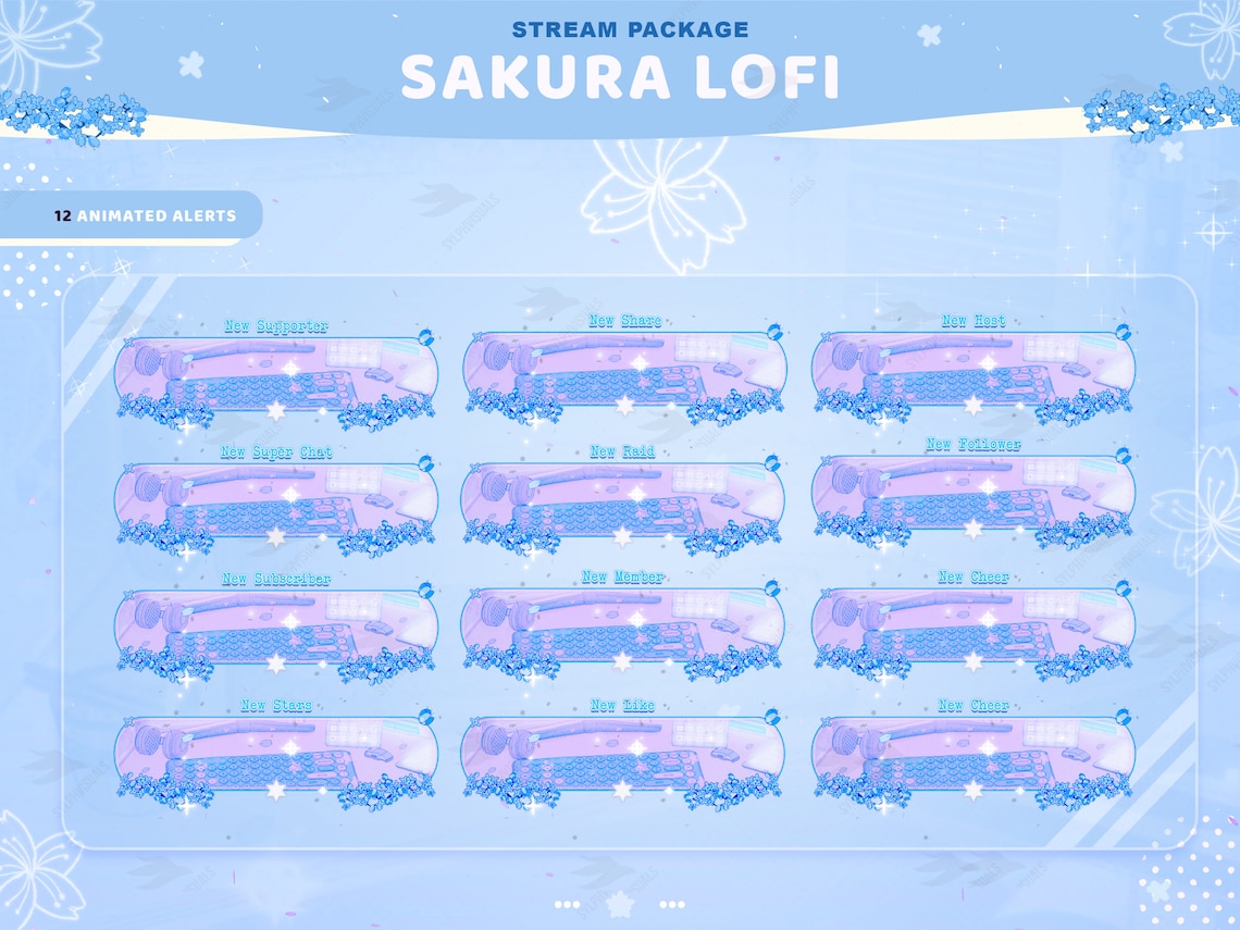 Stream Package Sakura Lofi Snow Blue Twitch Overlay - Etsy