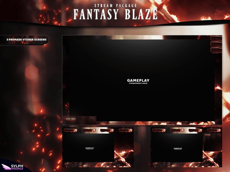 Stream Package Fantasy Blaze Twitch Overlay Animated Alerts Animated Screens Panels Red Overlay ...