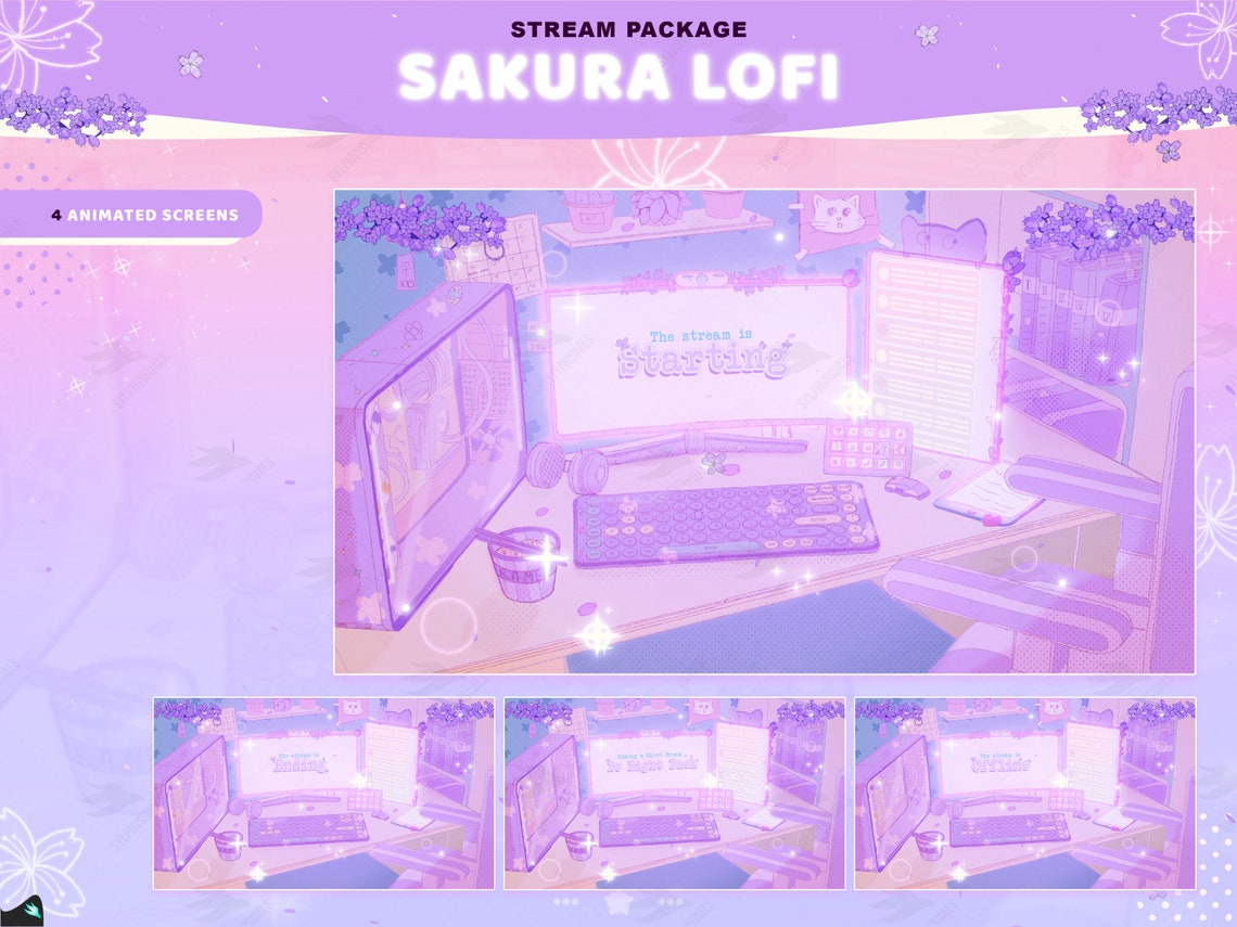 Stream Package Sakura Lofi Purple Twitch Overlay Animated - Etsy