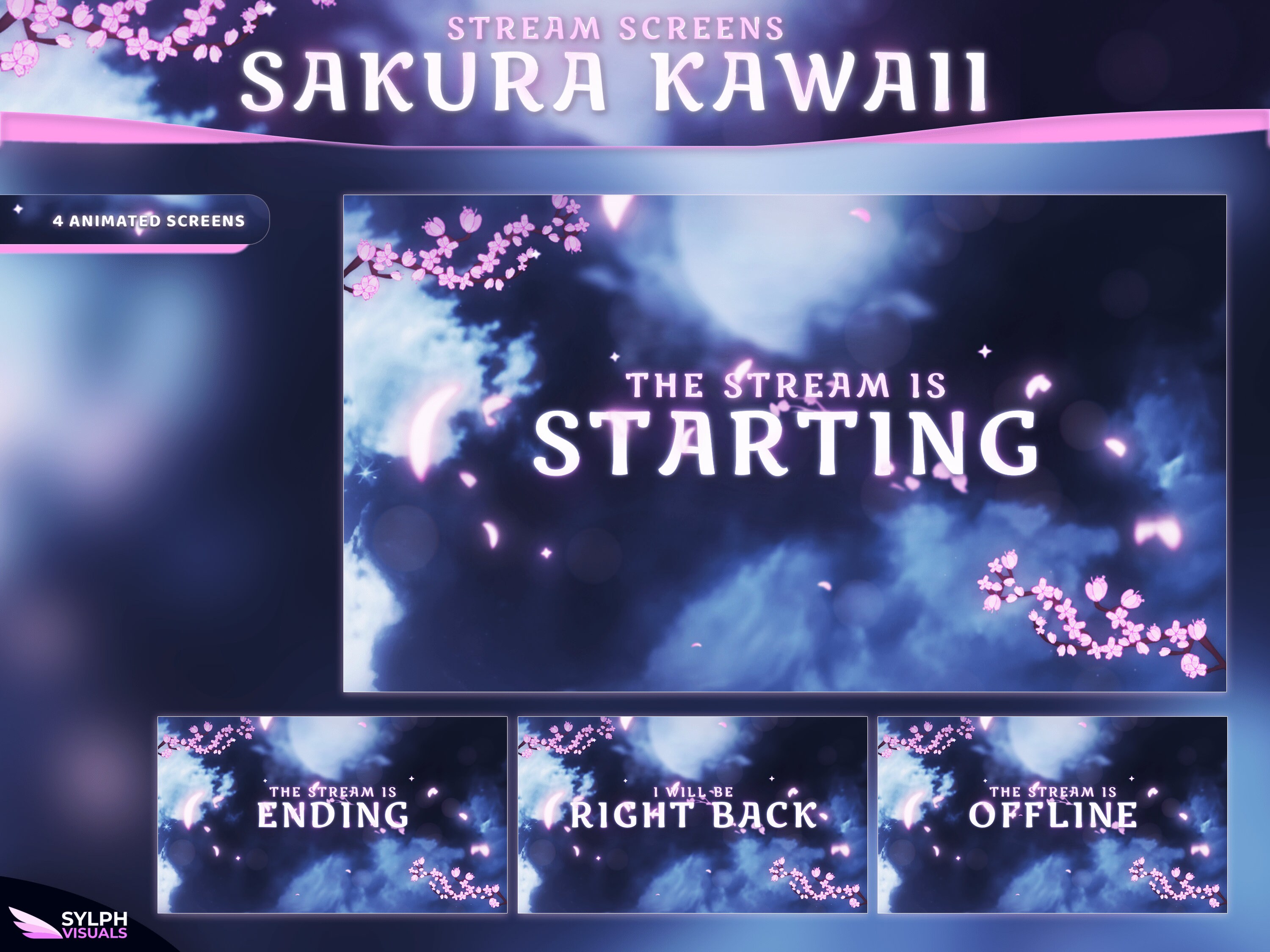 Twitch Overlay Sakura Kawaii Screens Animated Aesthetic Cherry Blossom ...