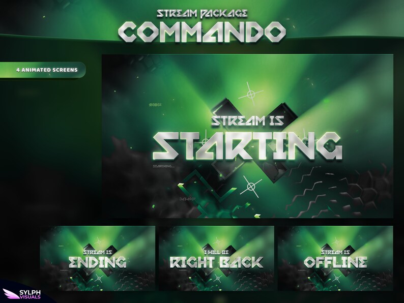 Commando Twitch Overlay Animated Alerts Animated Screens Green Overlay ...
